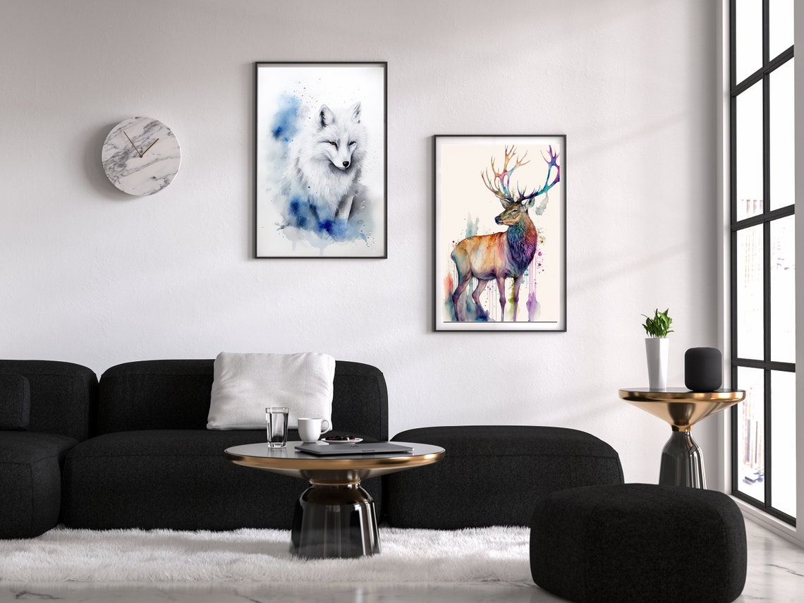 Watercolour Stag Wall Art || Digital Print, Painting, Animal, House ...