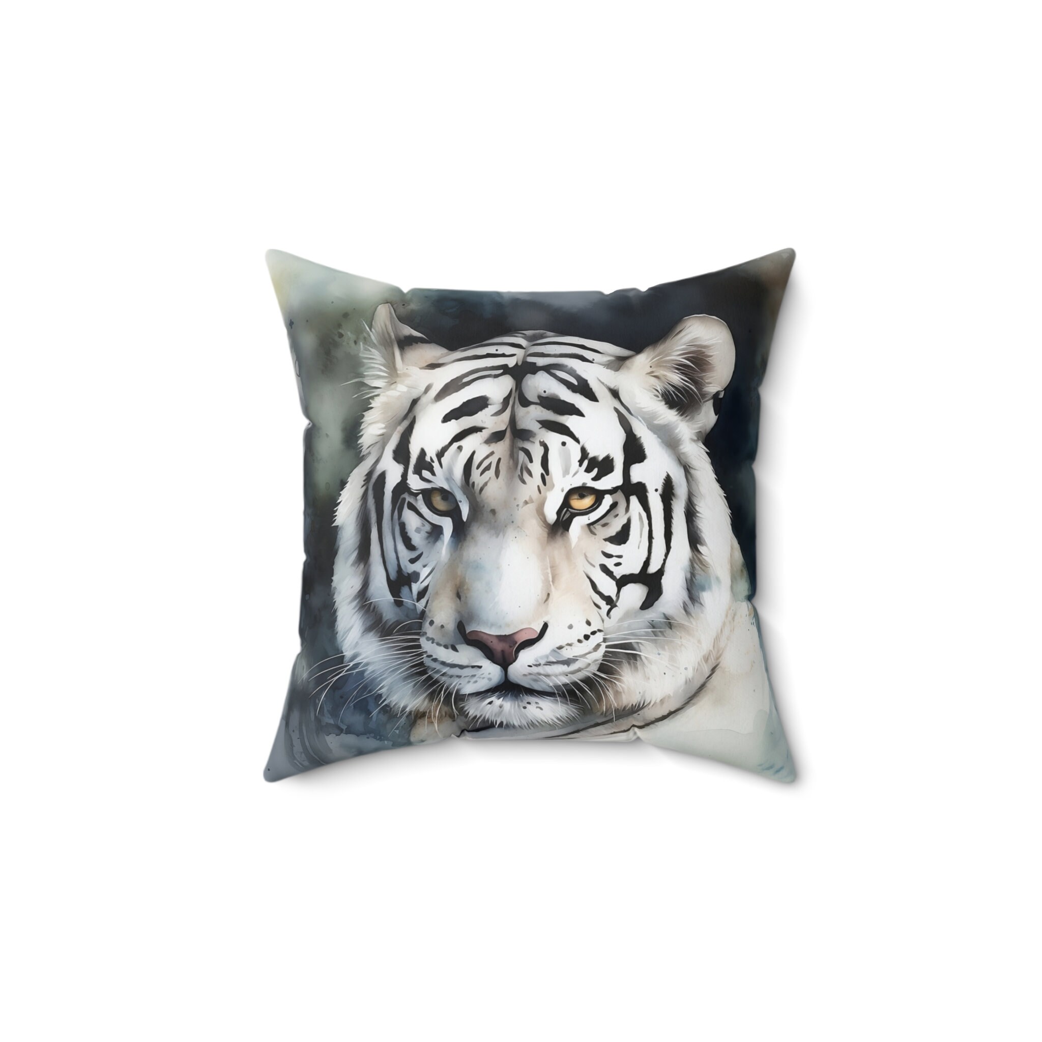 Watercolour White Tiger 14” Square Cushion || Throw Indoor Sofa Pillow ...