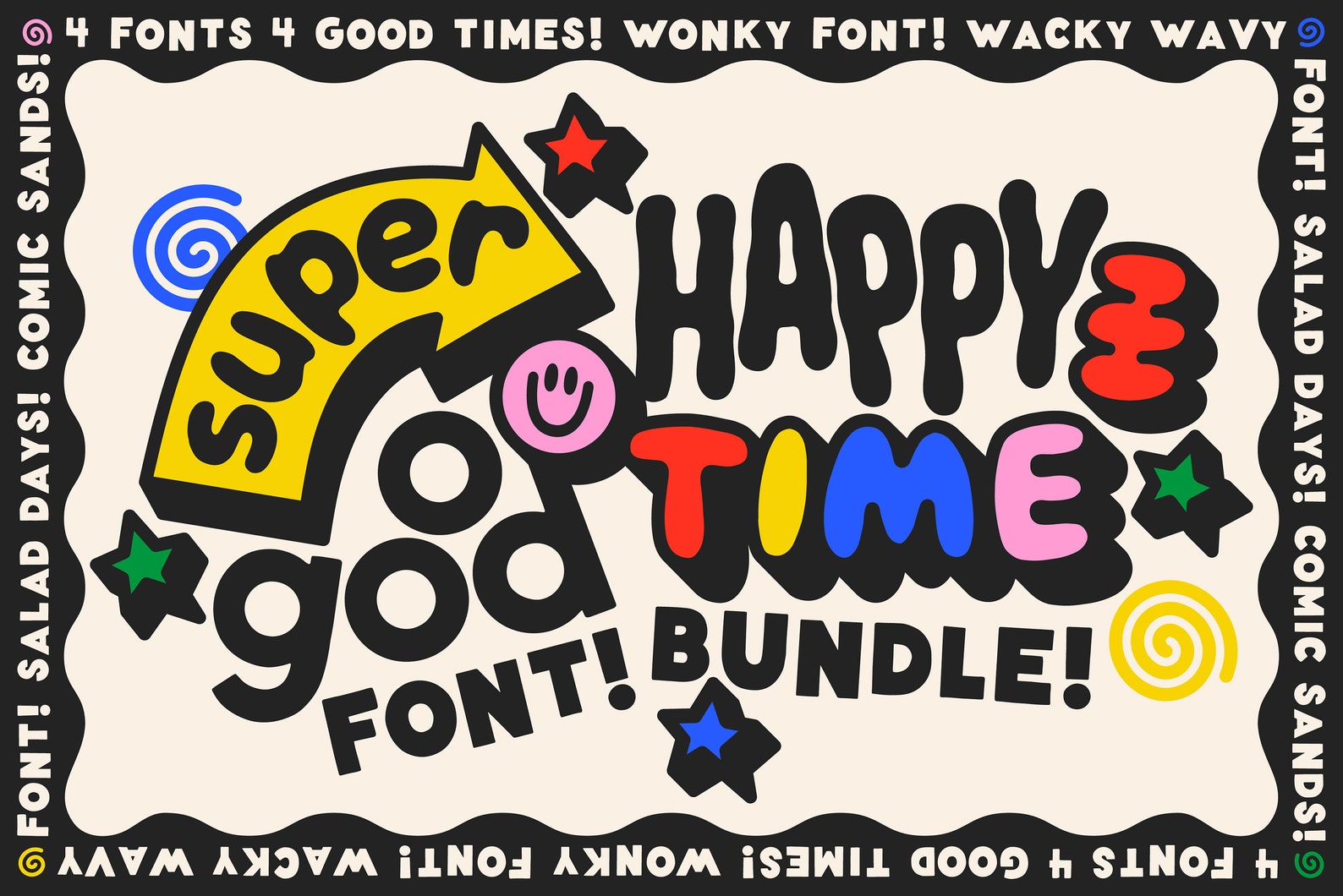 Super Happy Good Time! Font Bundle - Etsy