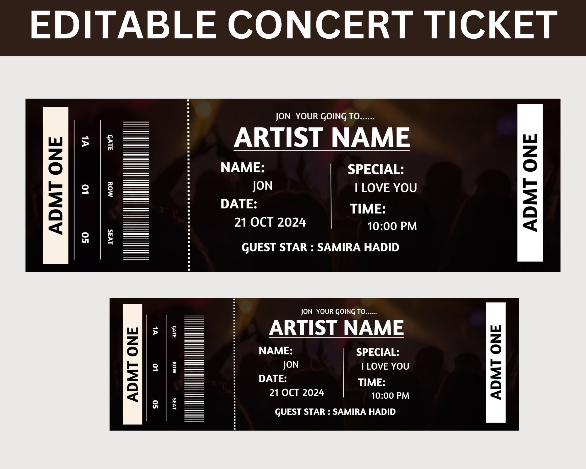 Editable Concert Ticket Template, Concert Ticket Pdf, Ticket Template, Concert Ticket Gift, Gift ...
