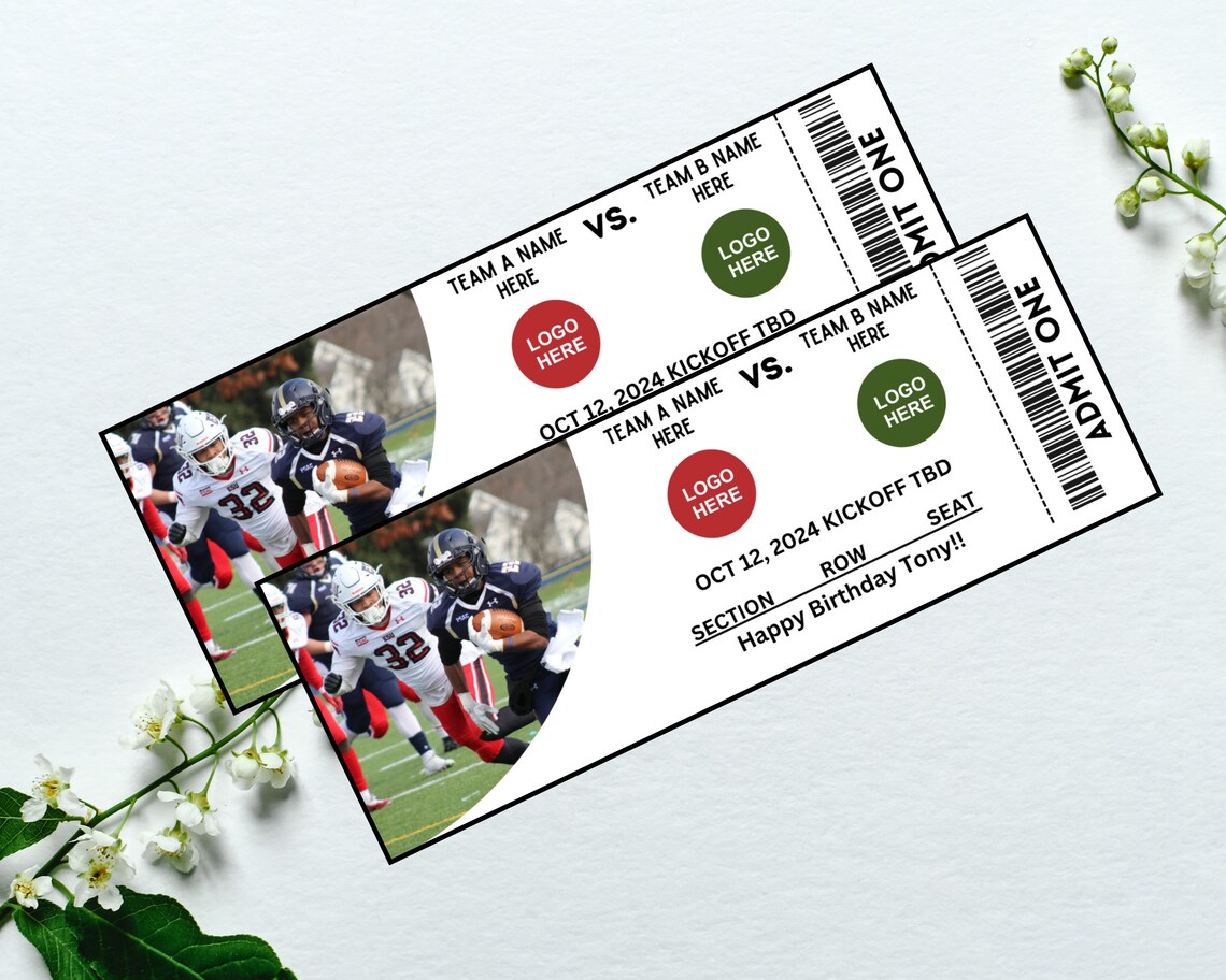 Editable Football Ticket, Football Ticket Gift, Sport Tickets, Football ...