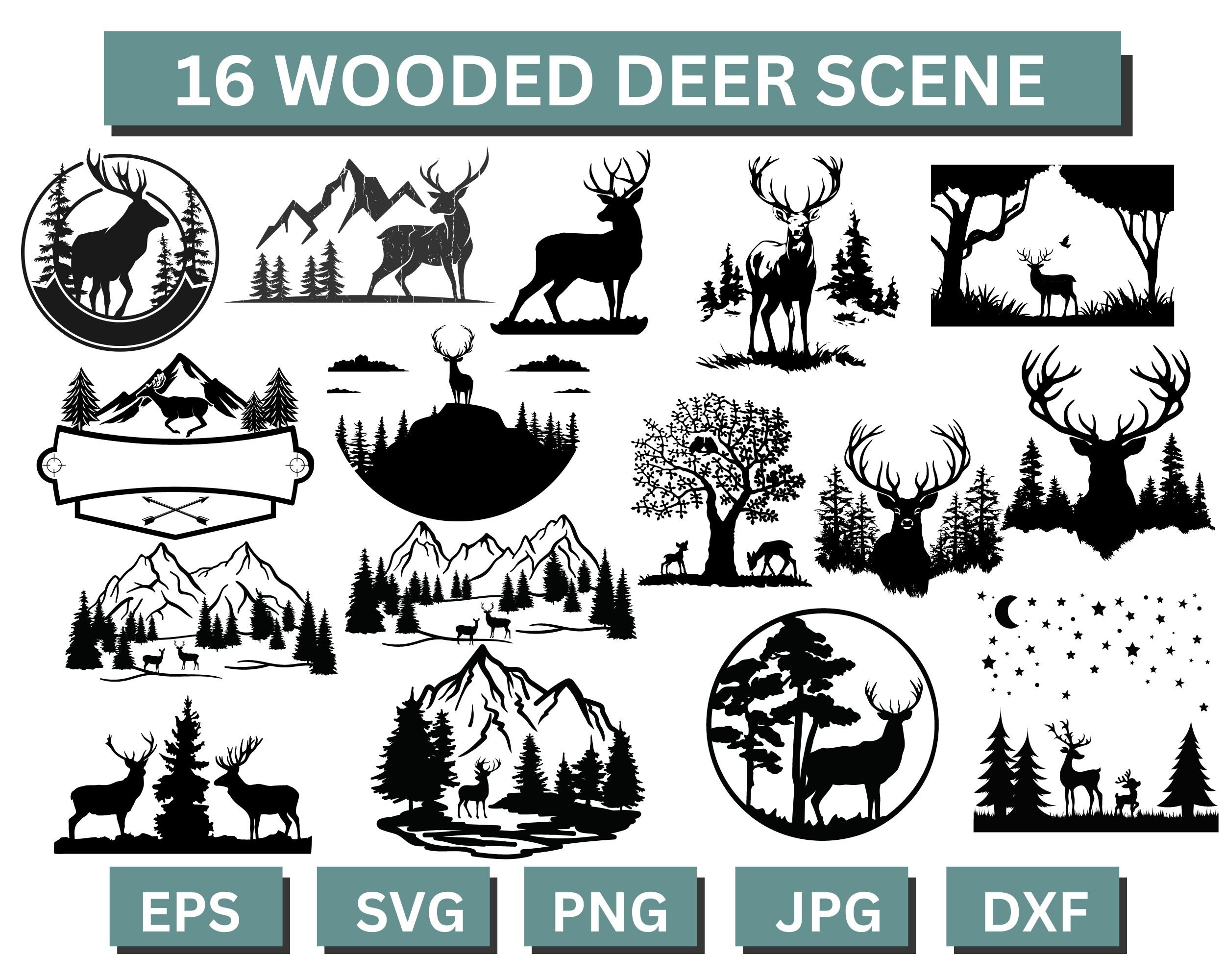 Wooded Deer Scene Svgdeer Scene Forest Dxfdeer Svgdeer Cnc - Etsy