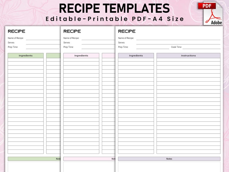 Editable Recipe Template, Recipe Planner, Meal Planner, Recipe Tracker ...