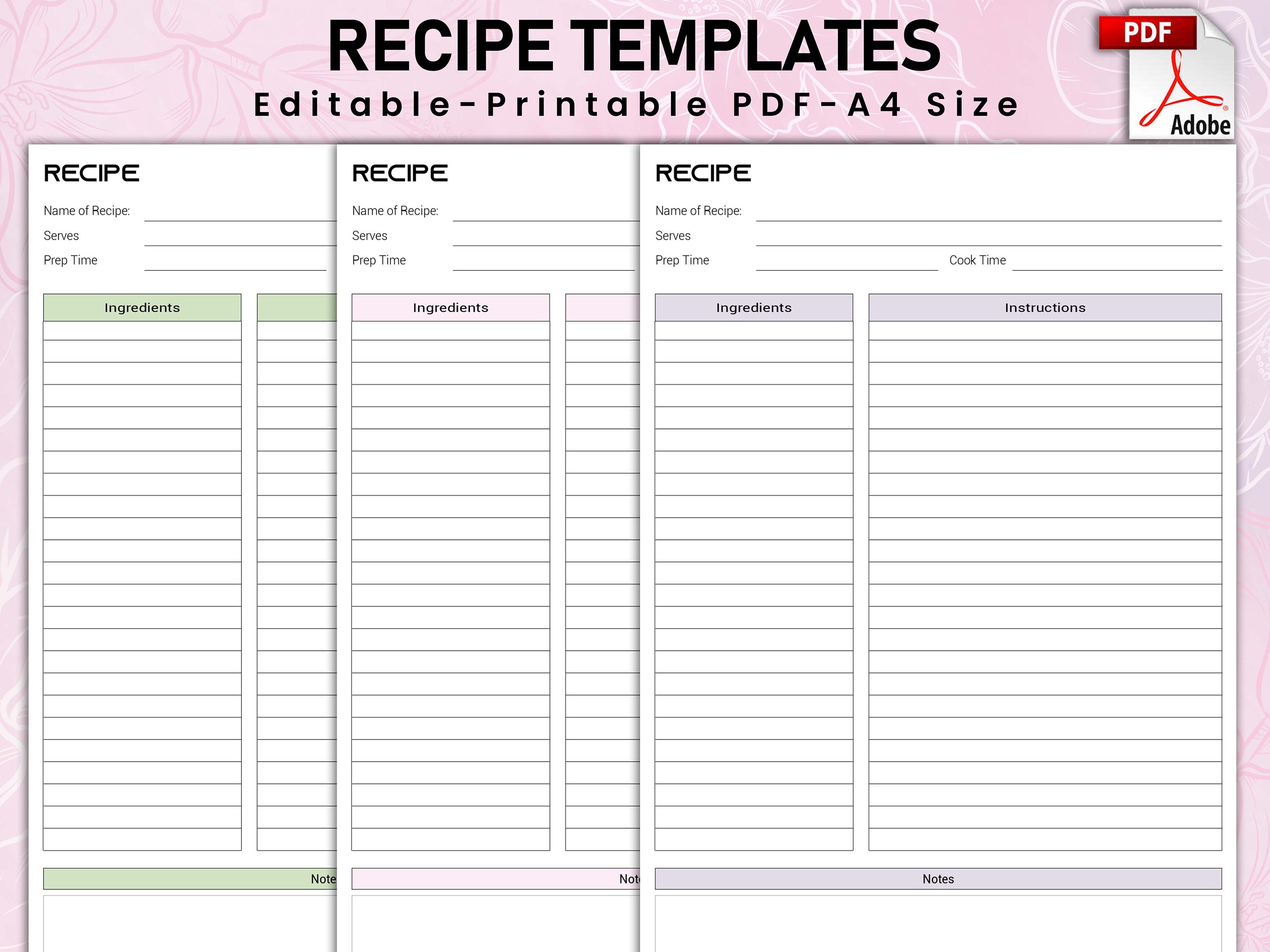 Editable Recipe Template, Recipe Planner, Meal Planner, Recipe Tracker ...