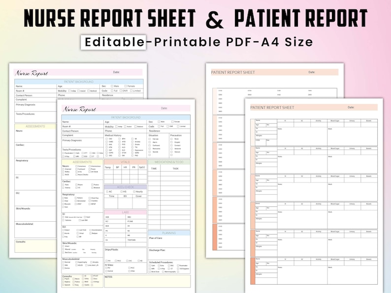 Editable Nursing Report Sheet and Patient Report Sheet Bundle, Nurse ...