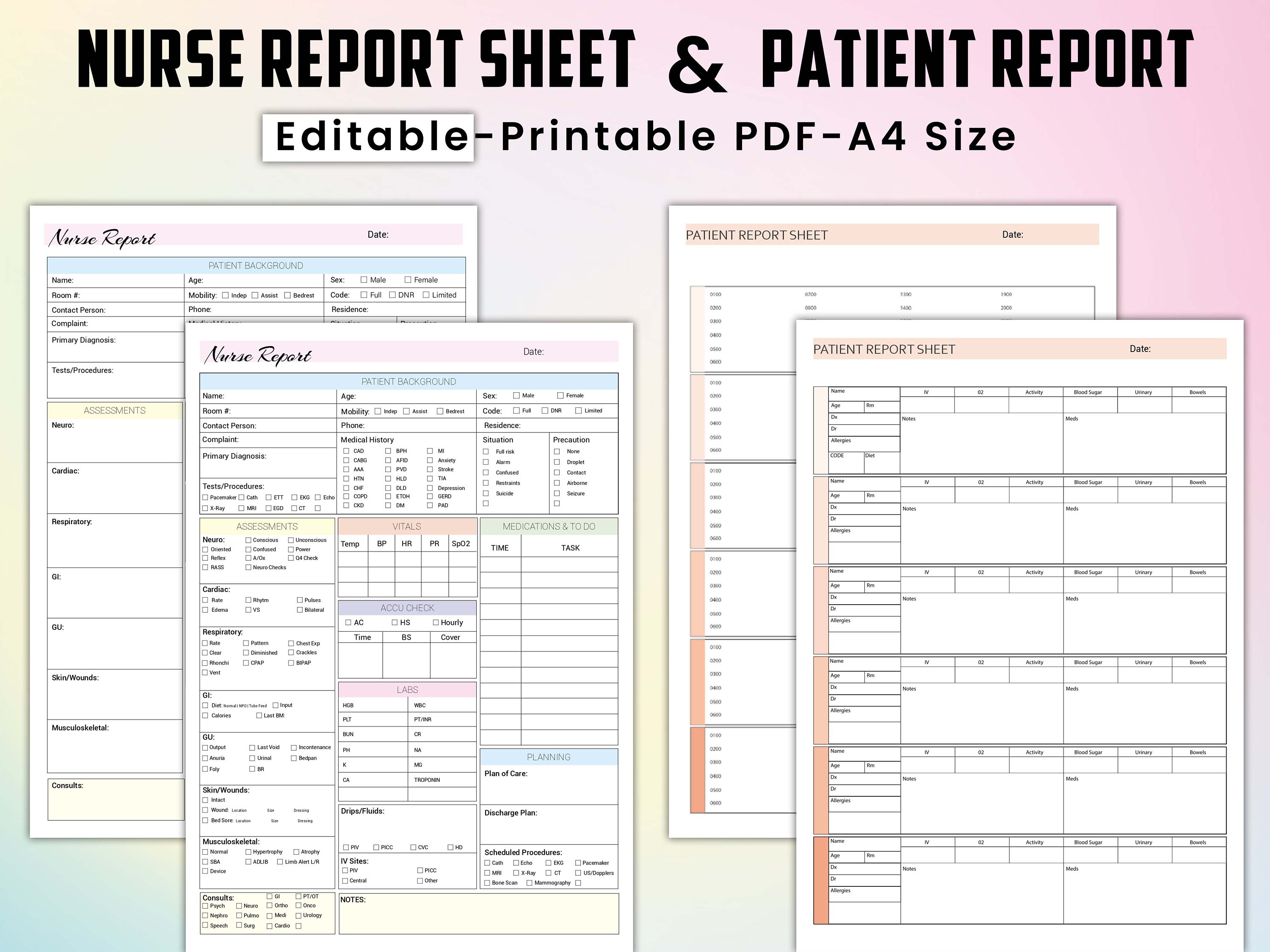 Editable Nursing Report Sheet and Patient Report Sheet Bundle, Nurse ...