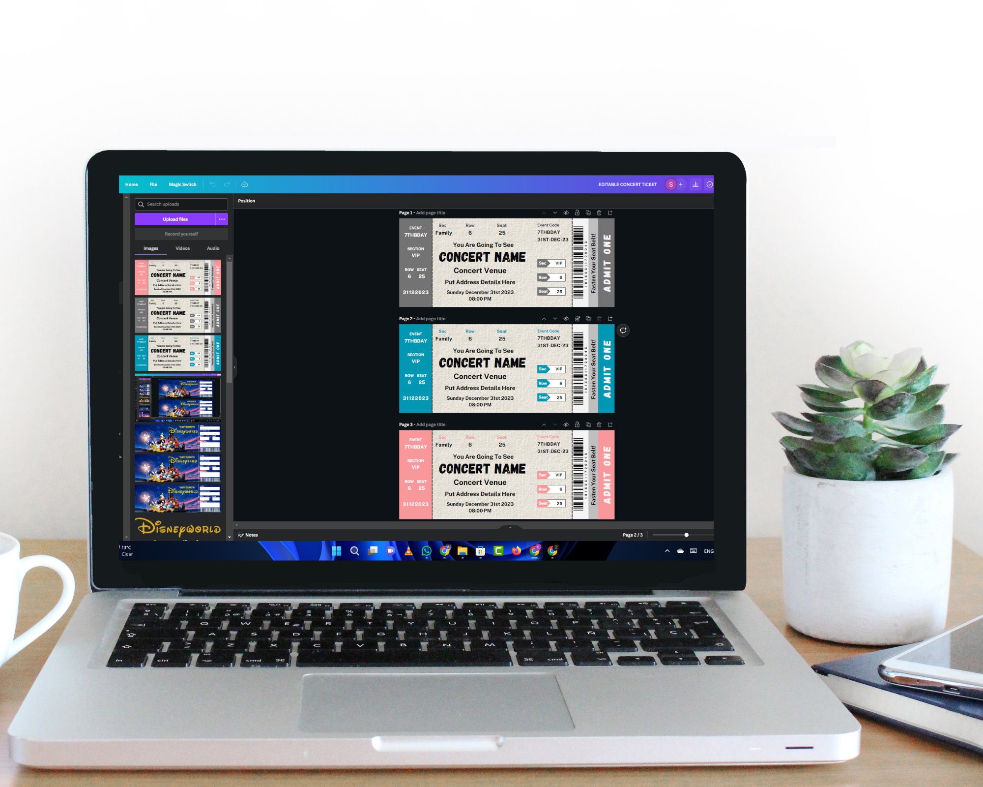 Editable Event Ticket Template, Canva Editable Concert Ticket, Concert ...