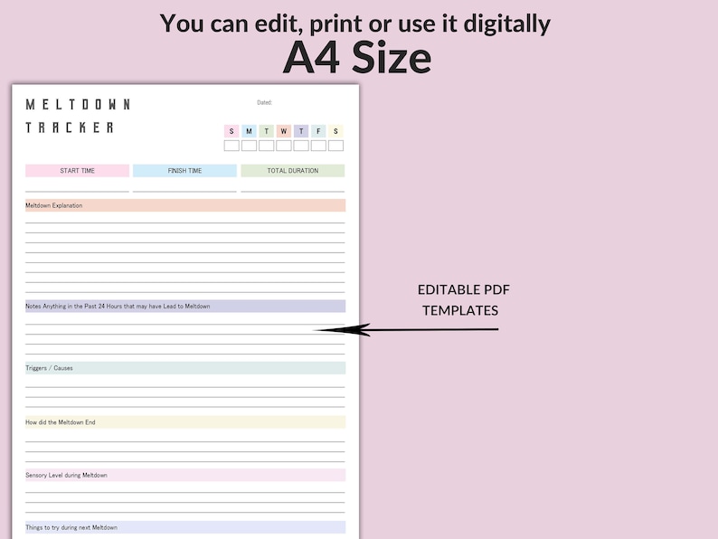 Editable Meltdown Tracker, Meltdown and Behaviour Tracker Templates ...