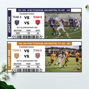 Football Game Ticket Template, Football Game Surprise Gift, Anniversary ...