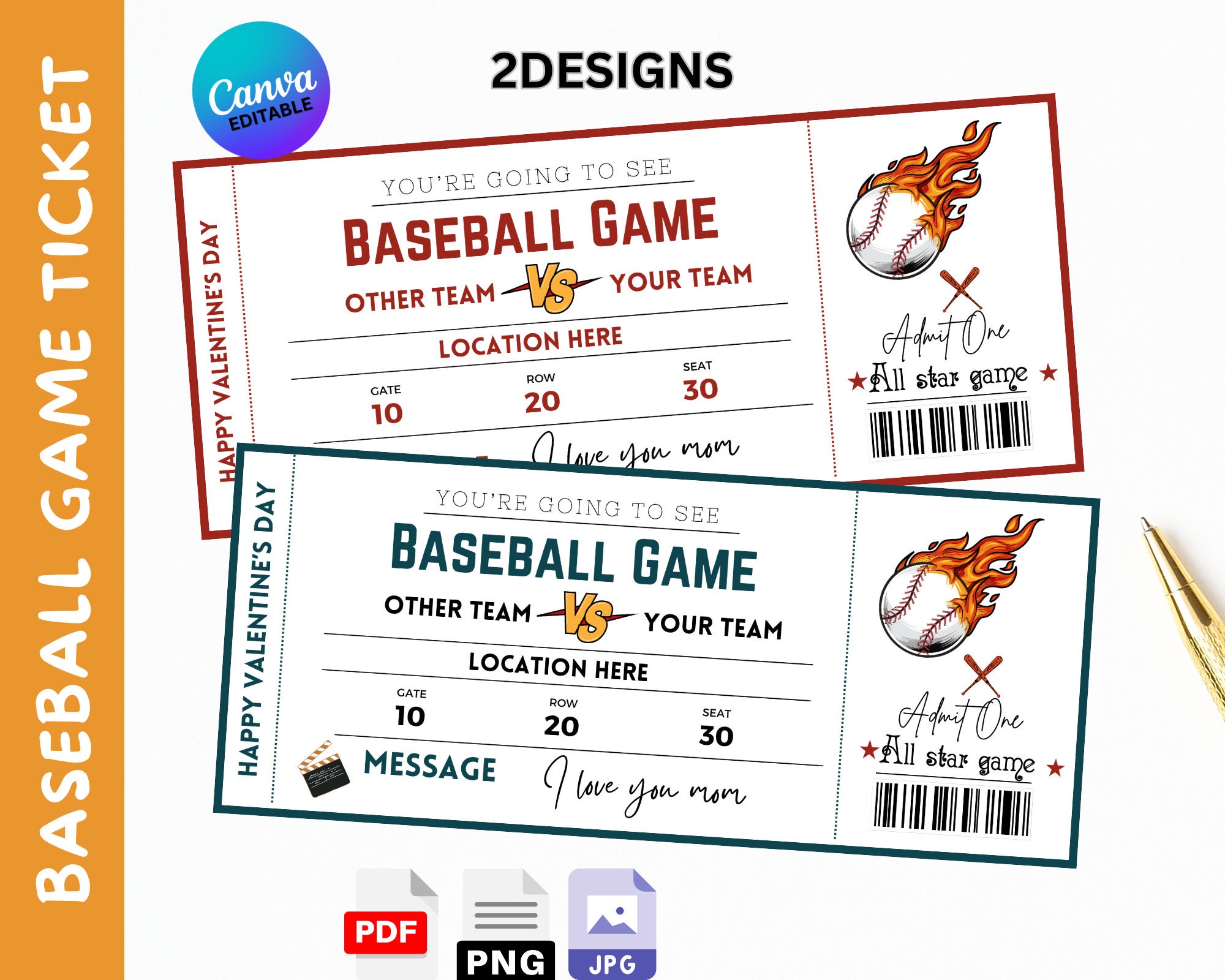 Editable Baseball Game Surprise Ticket, Baseball Game Ticket, Sports ...