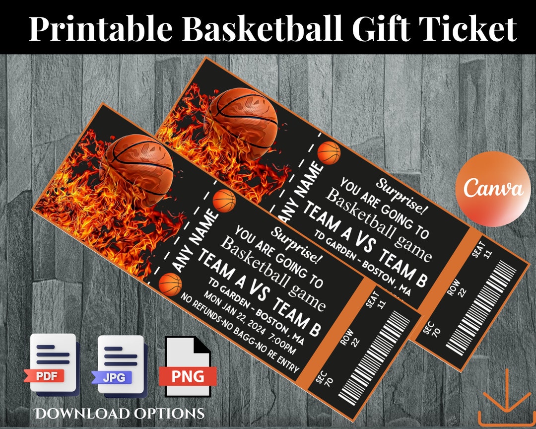Basketball Ticket Template, Birthday Gift, Surprise Game Ticket ...