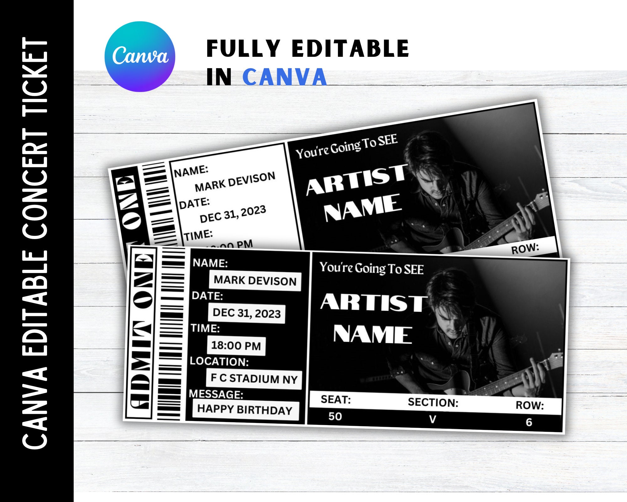 CANVA Editable Concert Ticket Template, Music Theatre Show Coupon ...