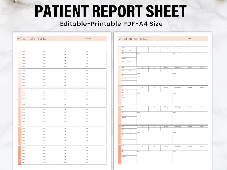 Editable and Printable Patient Report Sheet, Patient Record - Etsy