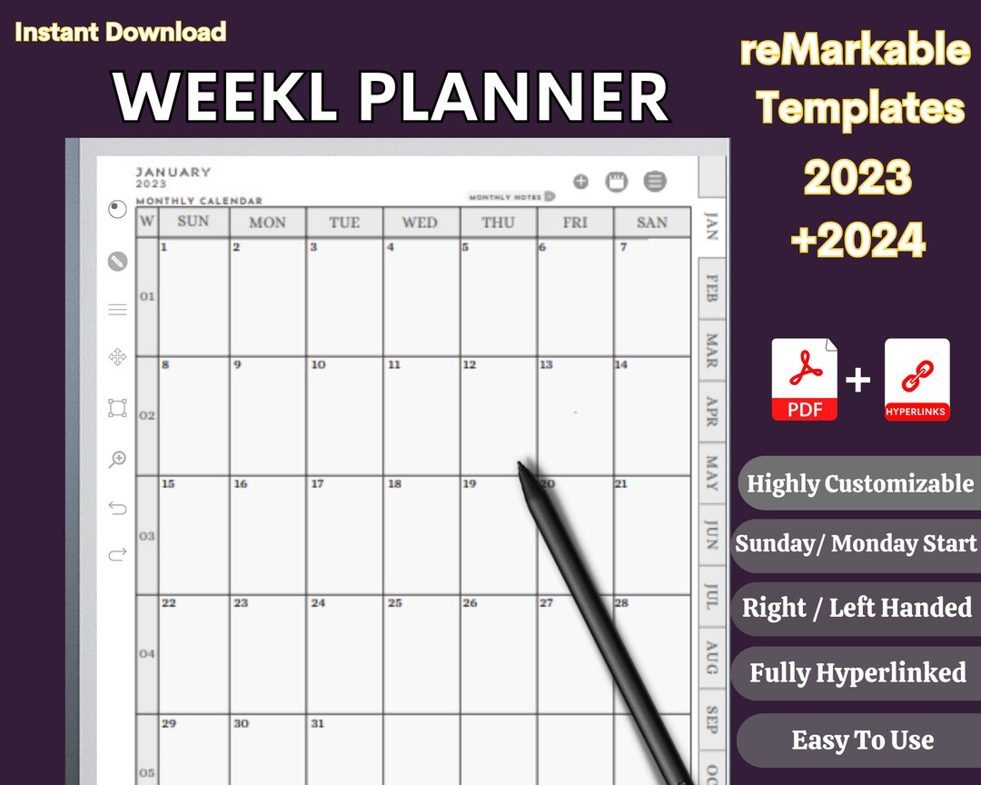 Remarkable 2 Weekly, Planner 2023-2024, Remarkable Templates ...
