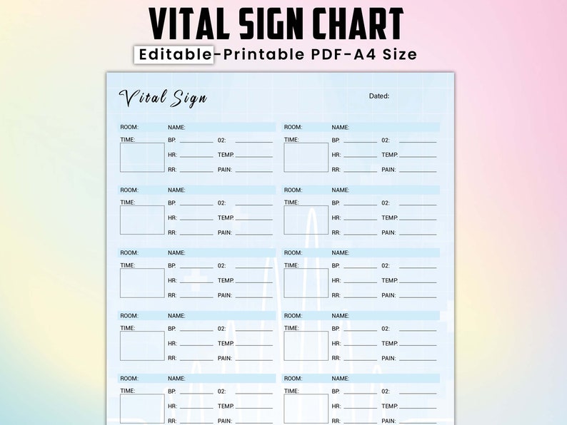 Editable and Printable Vital Sign Chart, Vital Sign Log, Vital Sign ...