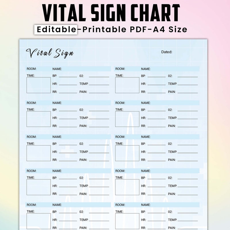 Printable and Editable Vital Signs Chart - Etsy