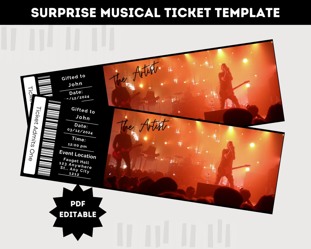 Editable Concert Ticket Template, Printable Concert Ticket Ticket ...