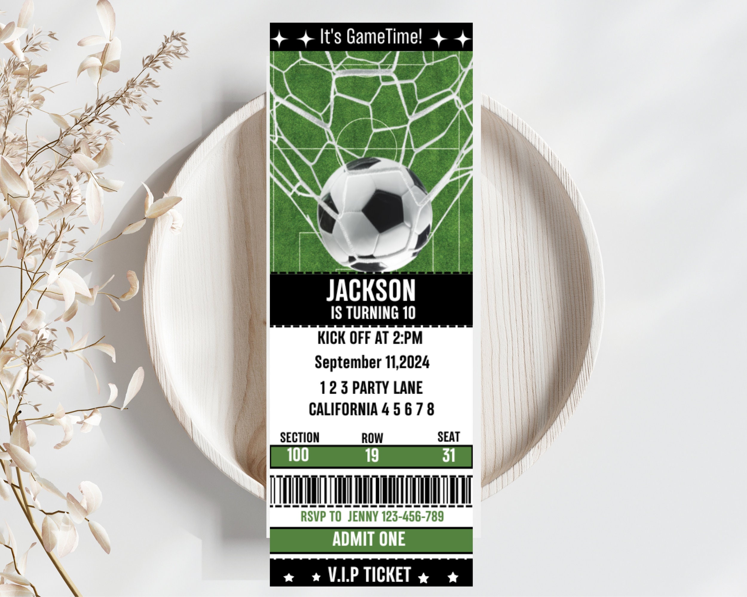 Soccer Ticket Birthday Invitation, Printable Soccer Ticket Invitation ...