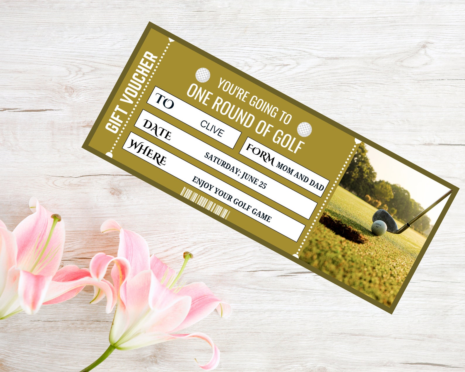 Surprise Golf Ticket, Surprise Trip, Gift Voucher, Ticket Template for ...