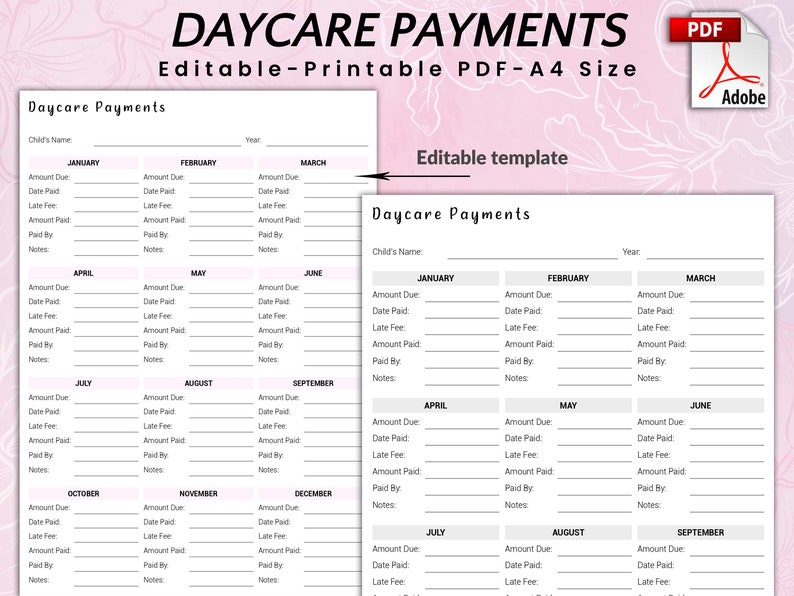 Editable Daycare Payments, Daycare Forms, Daycare Contract, Daycare ...