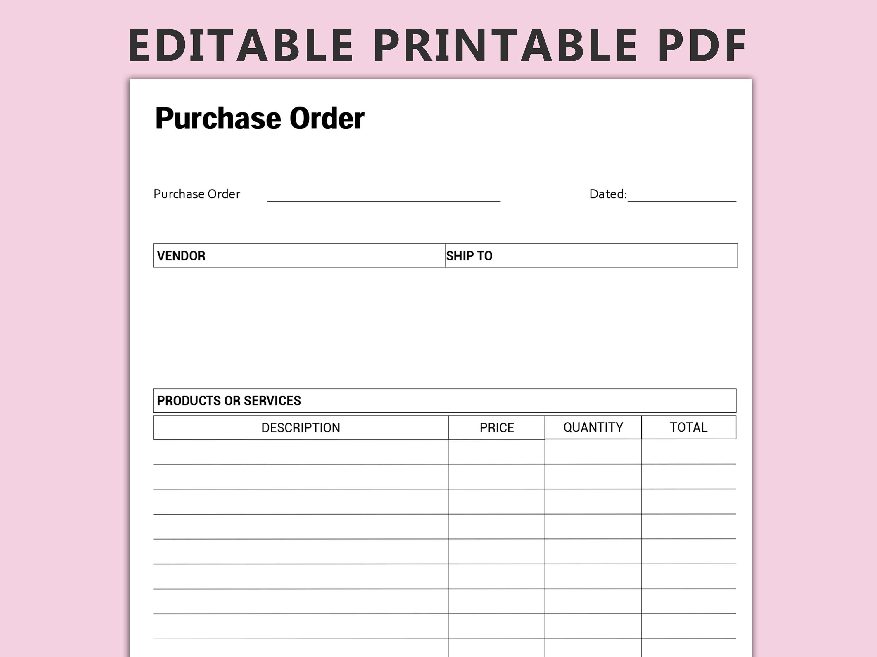 Editable Purchase Order Template Editable Purchase Template - Etsy ...