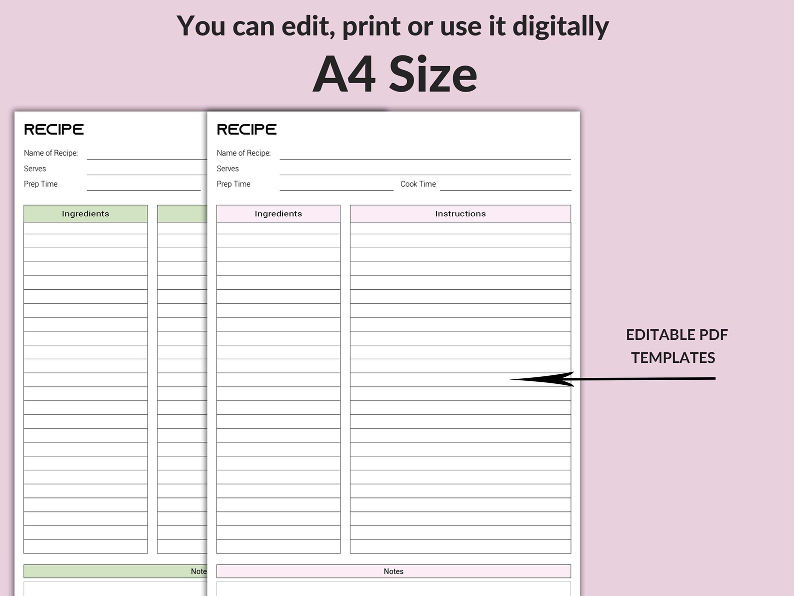 Editable Recipe Template, Recipe Planner, Meal Planner, Recipe Tracker ...