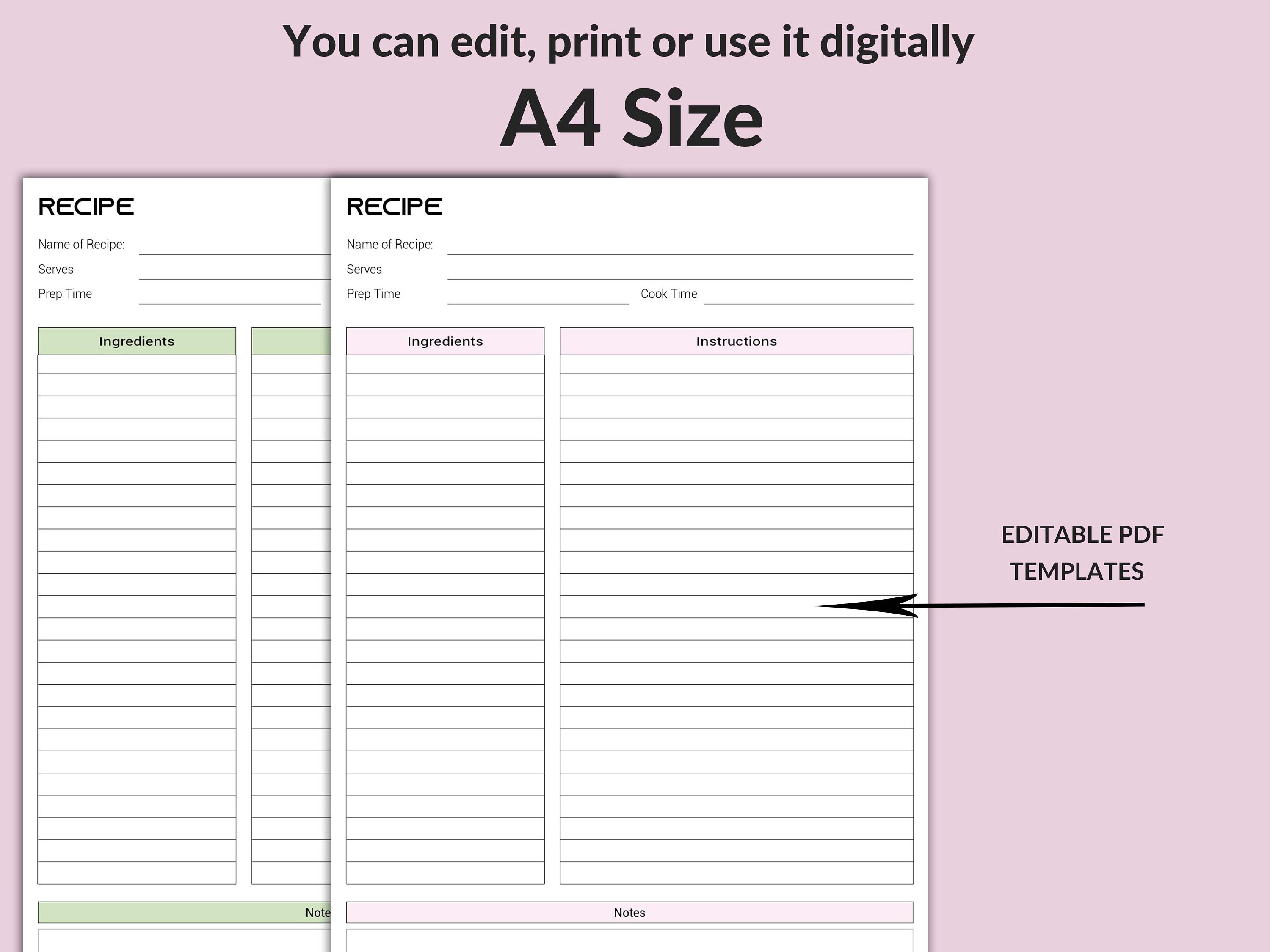 Editable Recipe Template, Recipe Planner, Meal Planner, Recipe Tracker ...