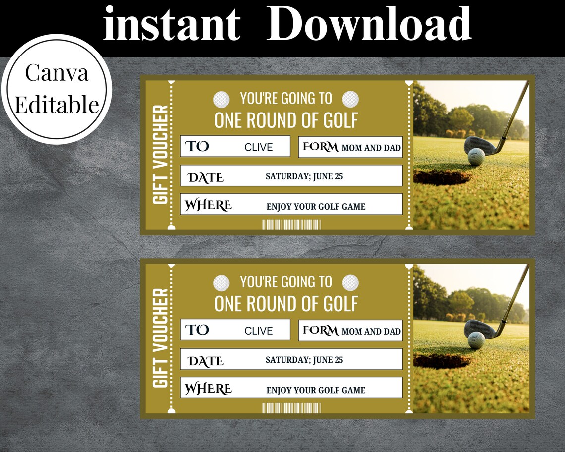 Surprise Golf Ticket, Surprise Trip, Gift Voucher, Ticket Template for ...