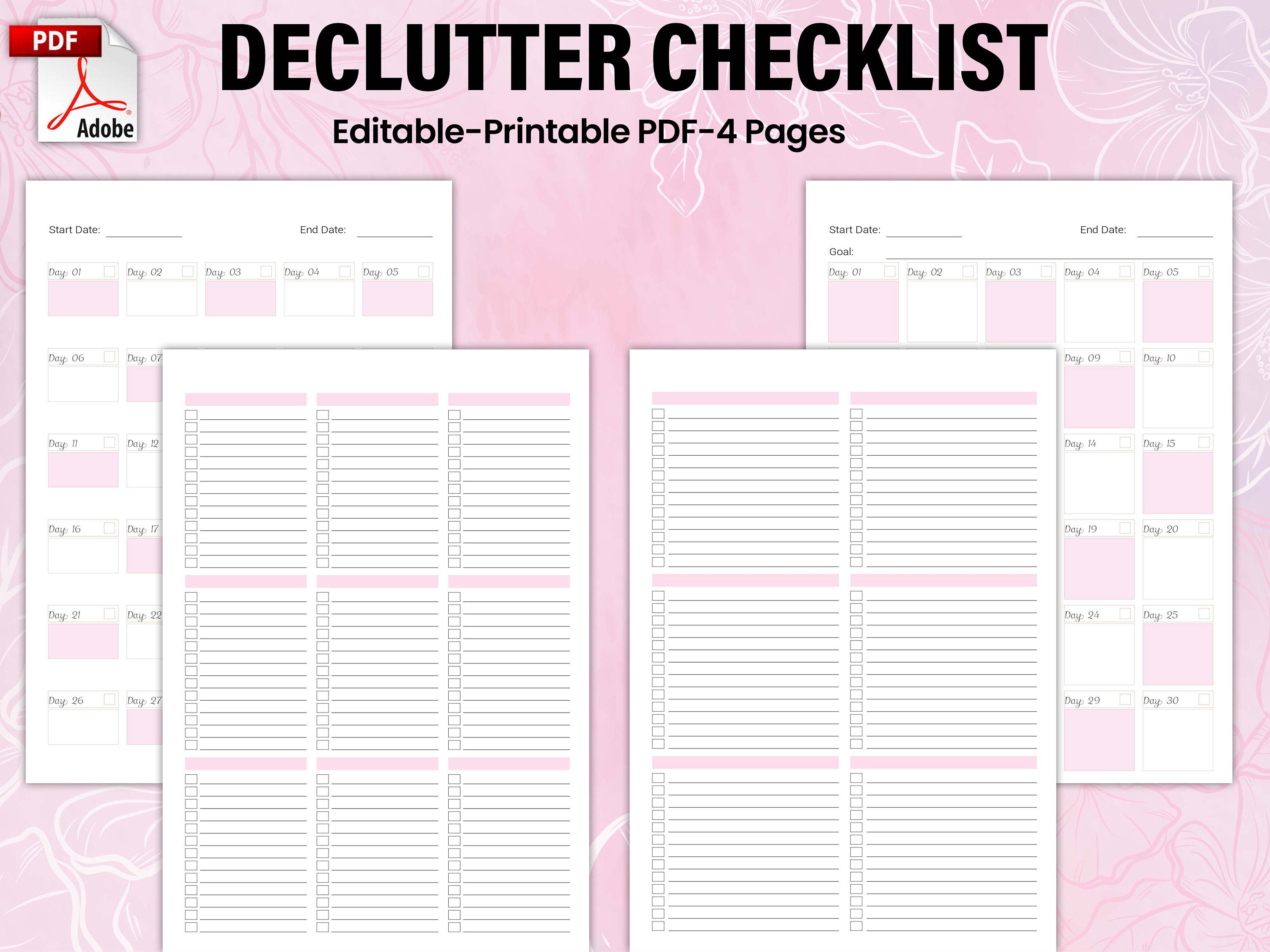 Declutter Planner, Declutter Checklist, Cleaning Schedule, Cleaning Checklist, Declutter ...