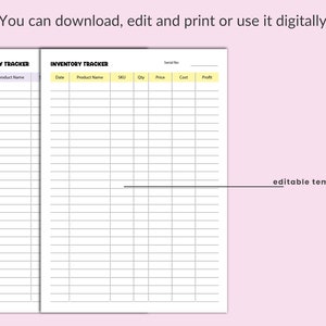 Editable Inventory Log, Inventory Tracker, Product Inventory, Inventory ...
