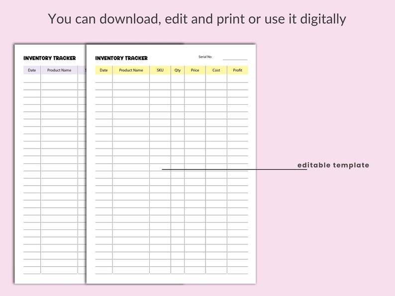 Editable Inventory Log, Inventory Tracker, Product Inventory, Inventory ...