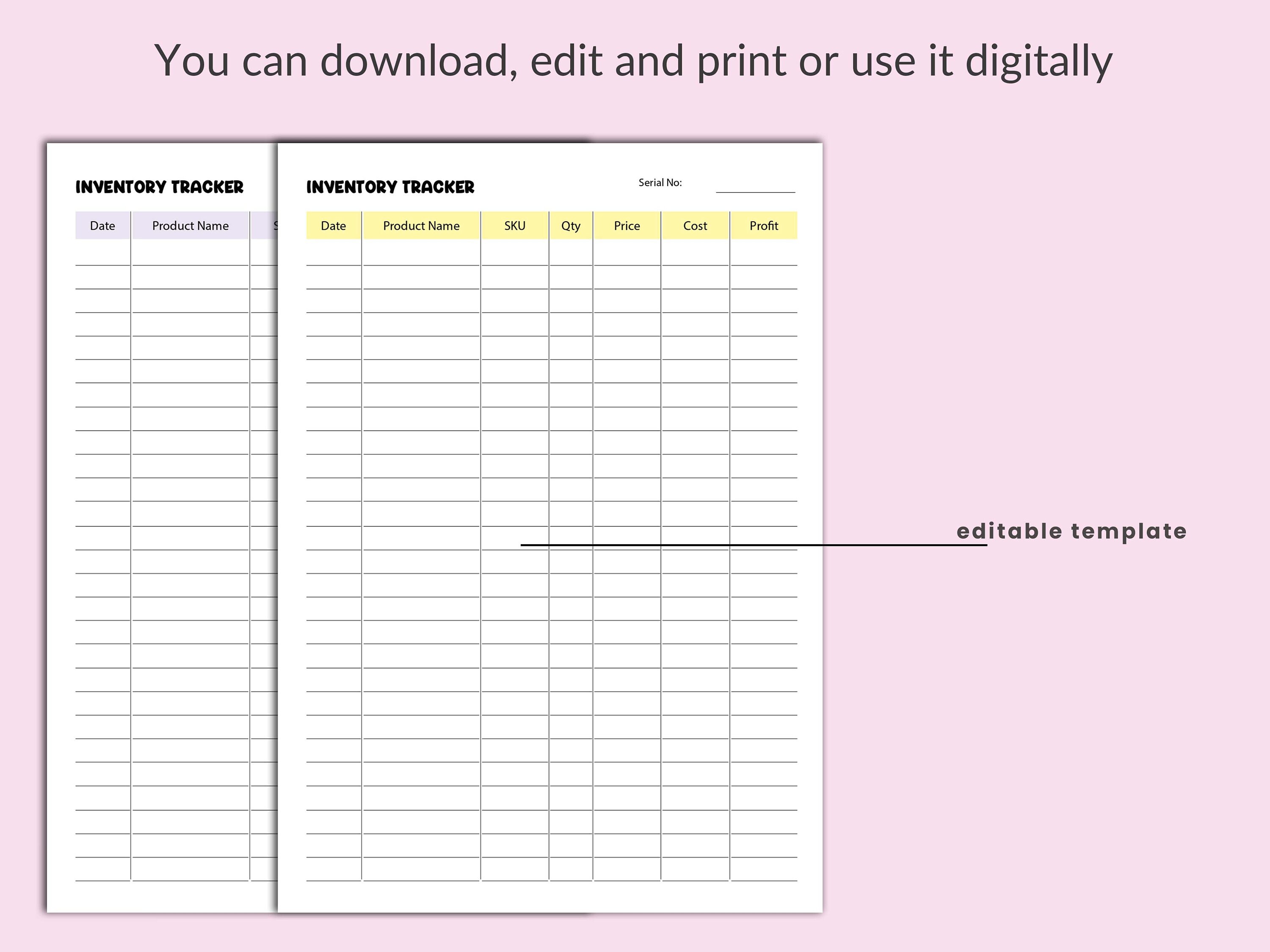 Editable Inventory Log, Inventory Tracker, Product Inventory, Inventory ...