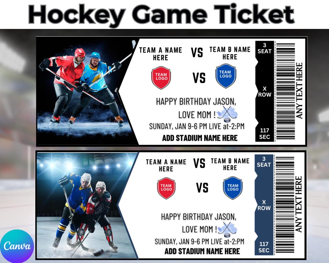 Custom Hockey Game Ticket, Surprise Game Ticket, Hockey Ticket Gift ...
