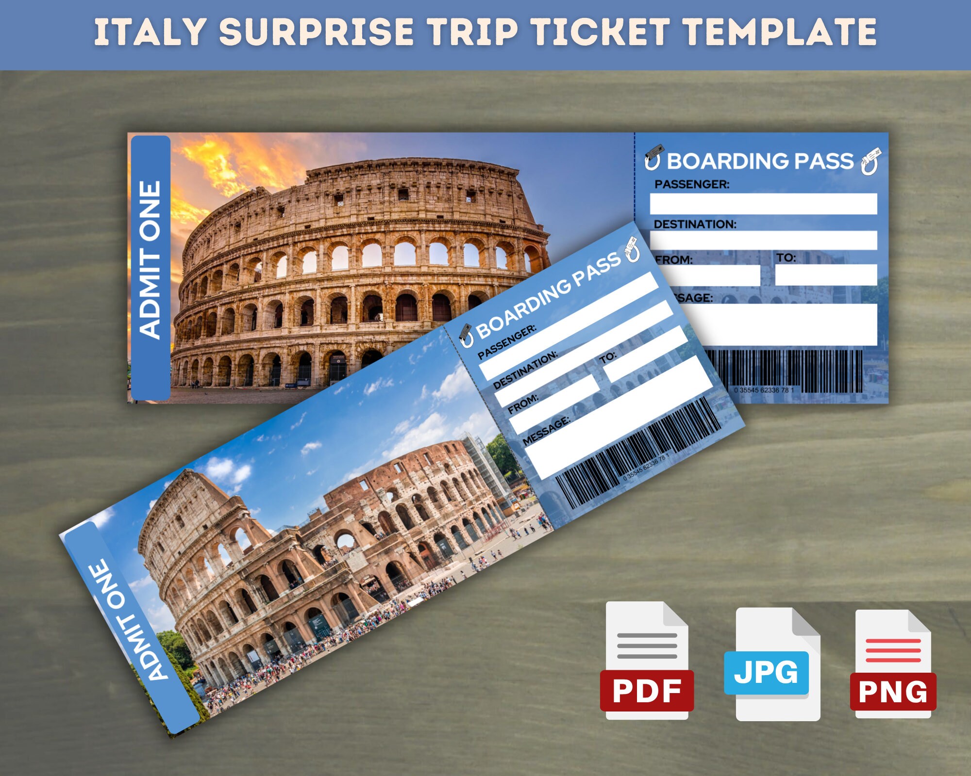 Printable Italy Surprise Trip Ticket Template, Gift Ticket Template ...