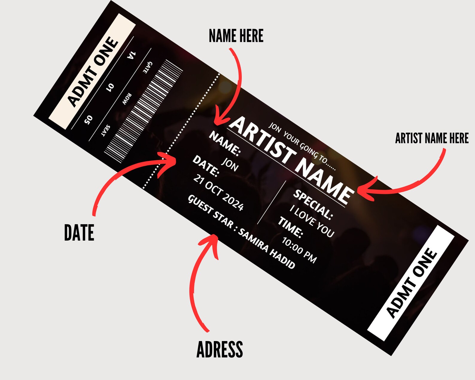 Editable Concert Ticket Template, Concert Ticket Pdf, Ticket Template ...