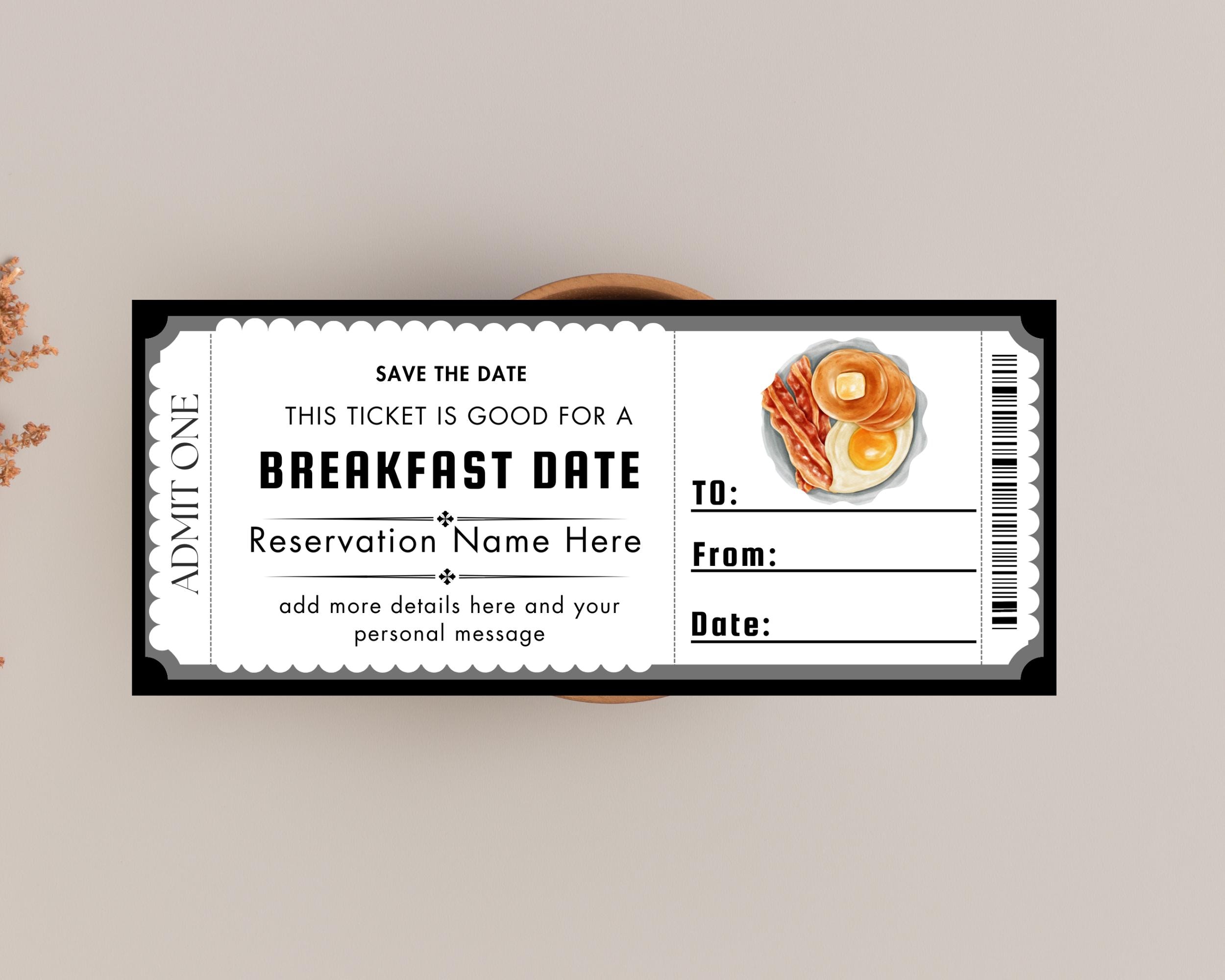 Breakfast Voucher Template, Breakfast Invite, Surprise Breakfast ...