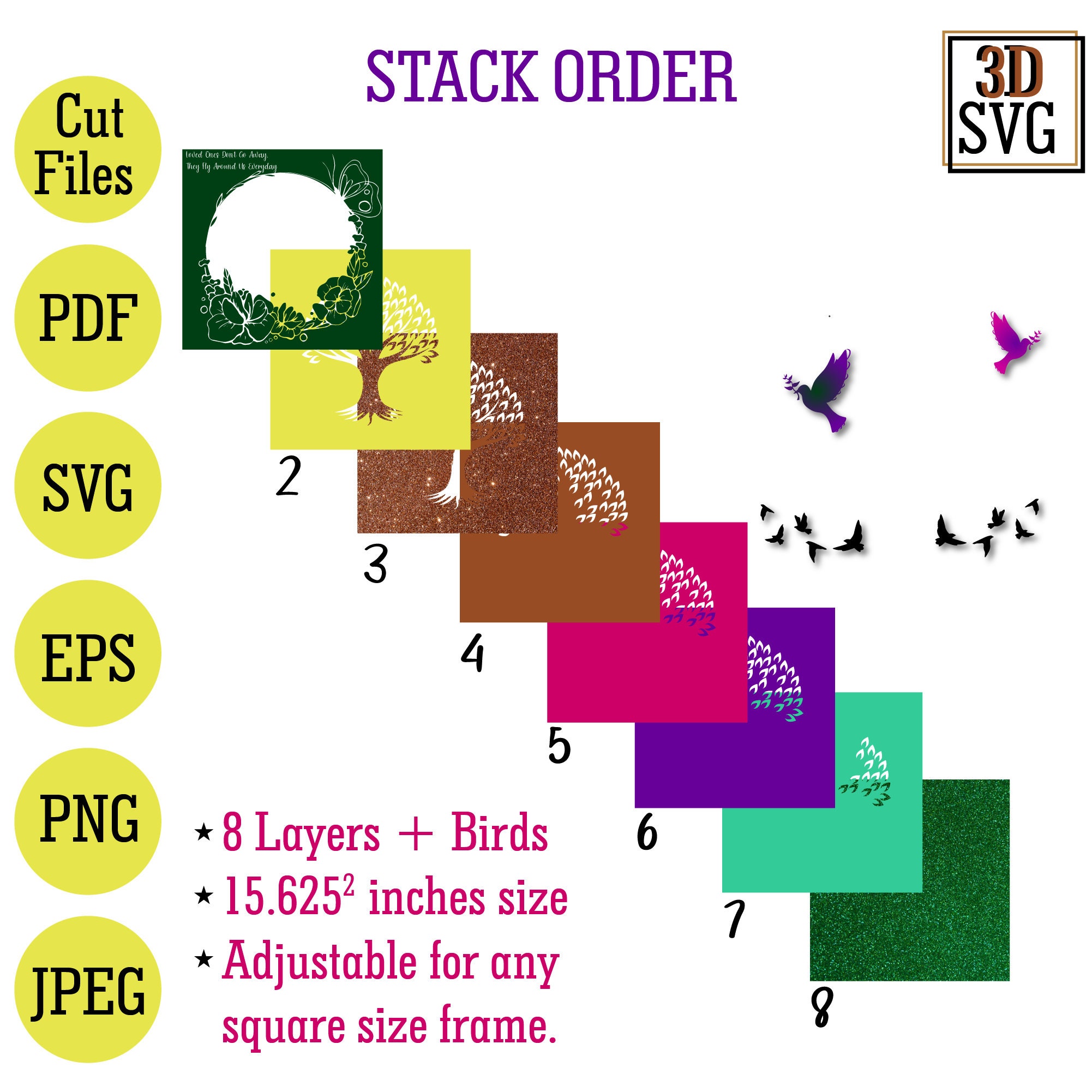 3D Cardinal Birds Tree Svg Cardinal Bird Tree Svg in Memory - Etsy