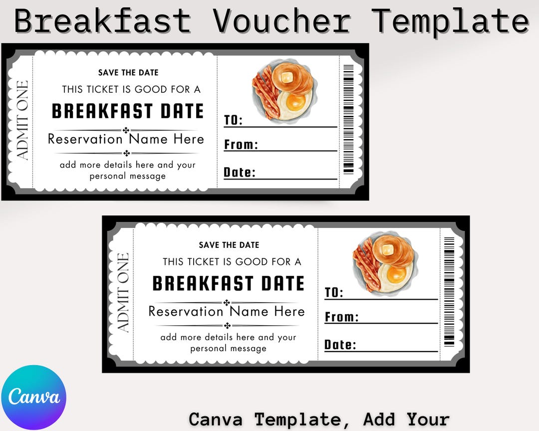 Breakfast Voucher Template, Breakfast Invite, Surprise Breakfast ...
