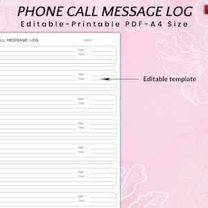 Editable and Printable Phone Message Log, Phone Call Message Log ...