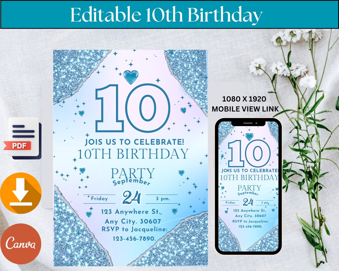 10th Birthday Invitation, Birthday Invites, 10th Birthday, Number ...
