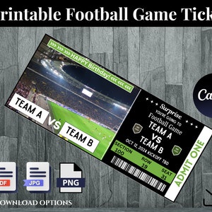 Football Game Ticket, Gift Voucher, Instant Download, Editable Template ...