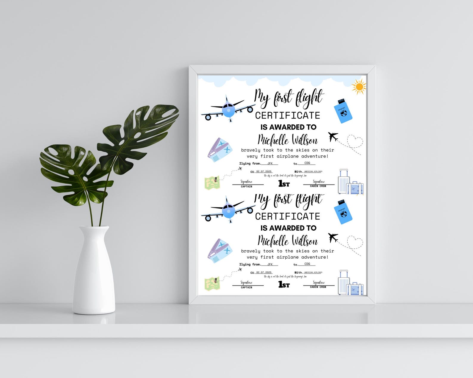 Editable First Flight Certificate, First Vacation Gift, Editable ...