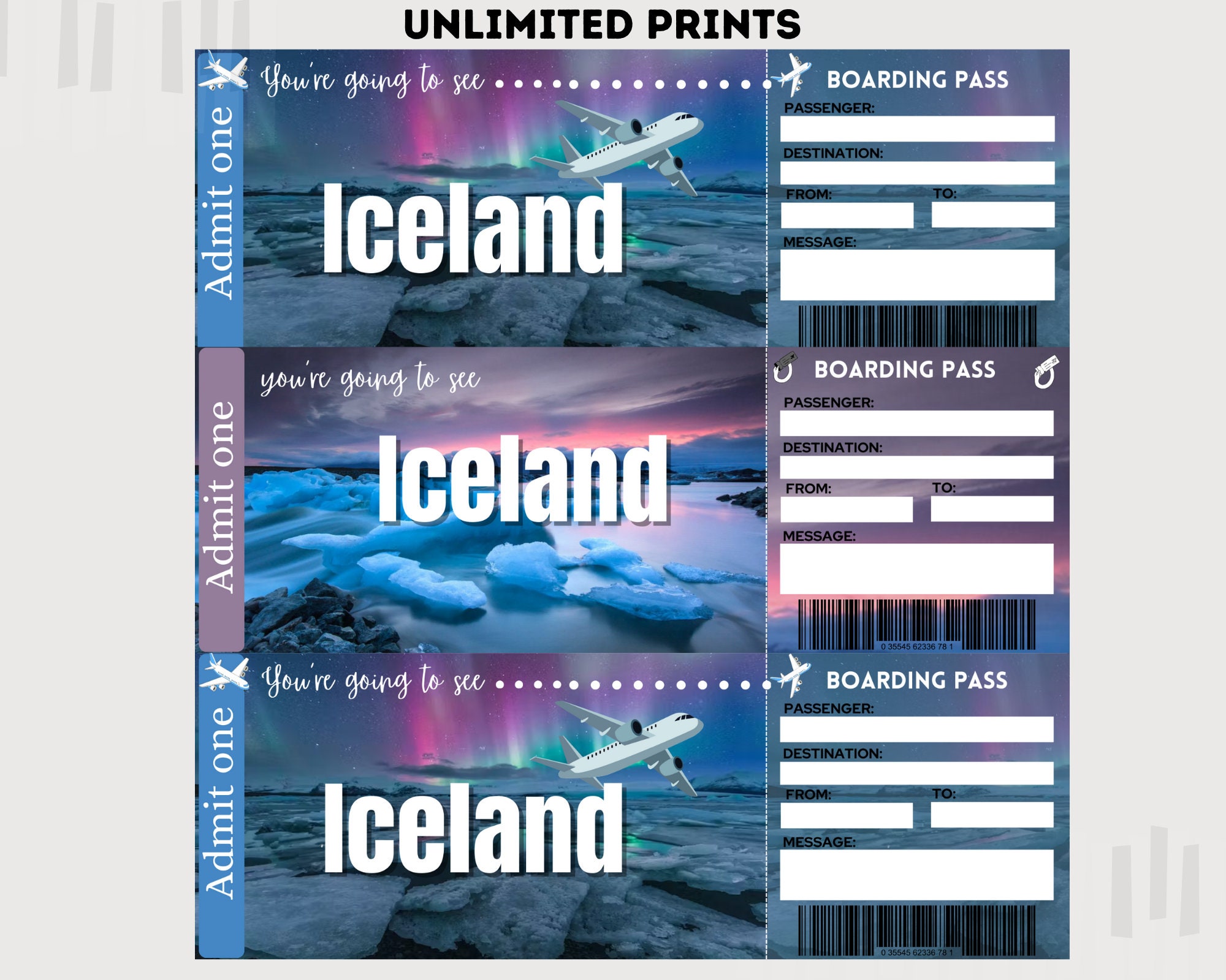 Iceland Trip Ticket Template, Printable Gift Ticket, Editable Ticket ...