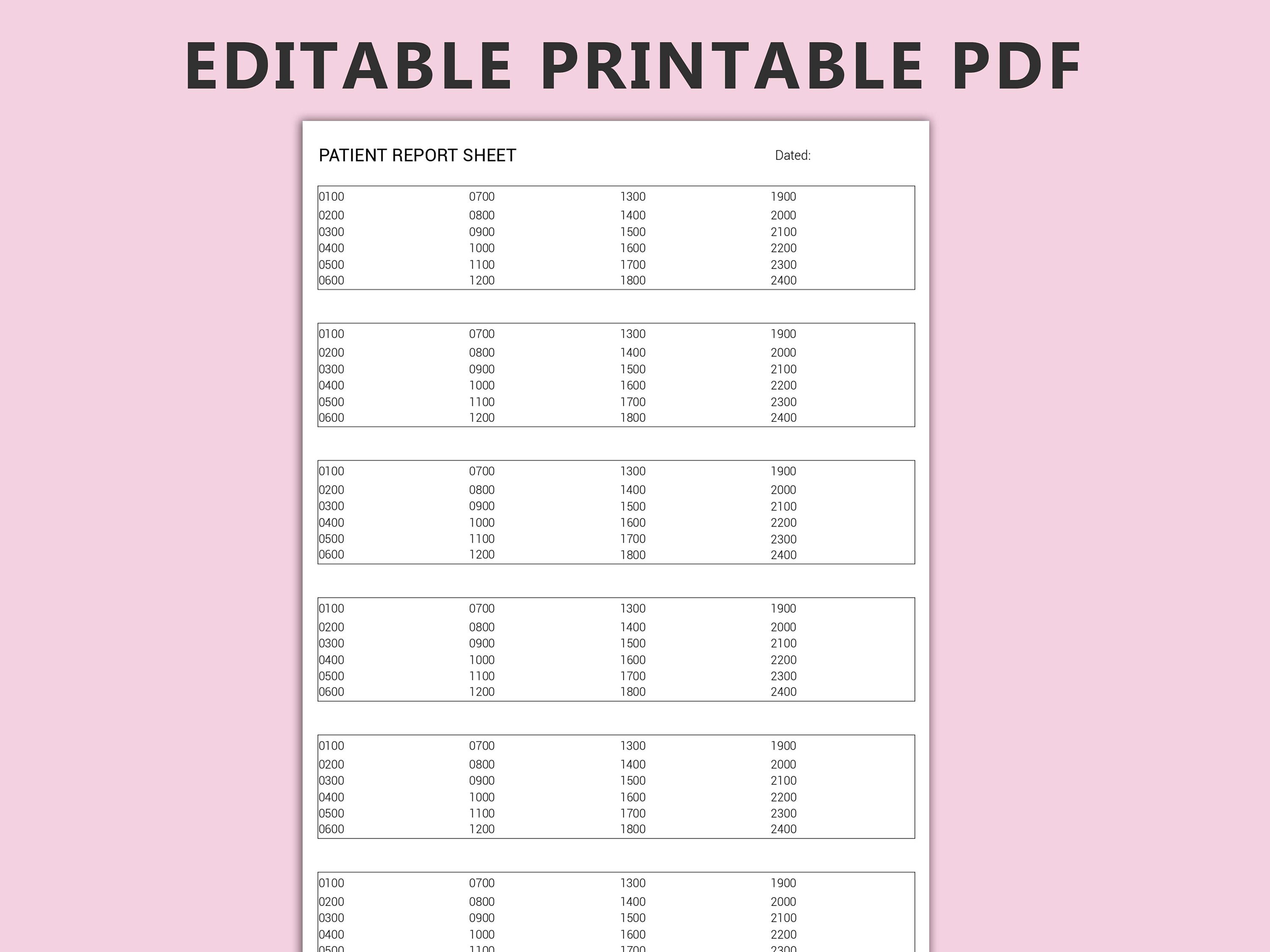Editable and Printable Patient Report Sheet, Patient Record - Etsy