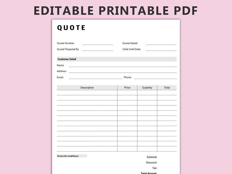 Editable Quote Template EDITABLE Quotation Form Small - Etsy