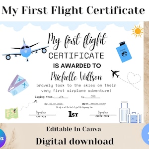 Editable First Flight Certificate, First Vacation Gift, Editable ...
