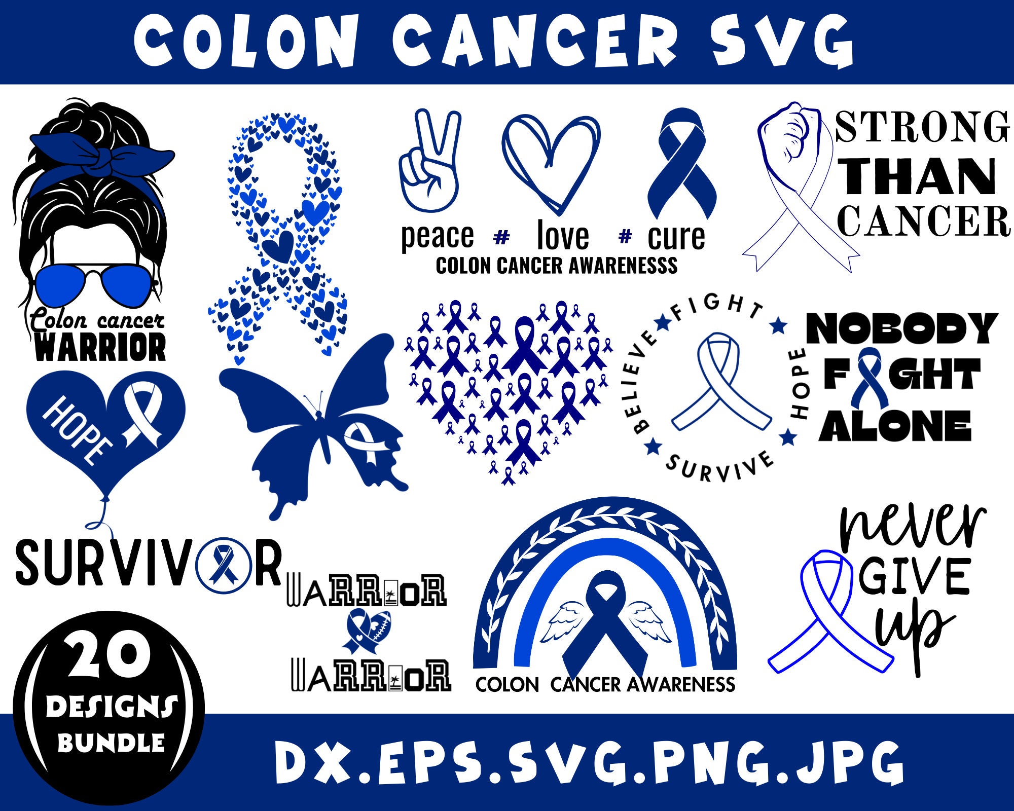Colon Cancer Svg Bundle Cancer Ribbon Svg Cancer Awareness Etsy Uk