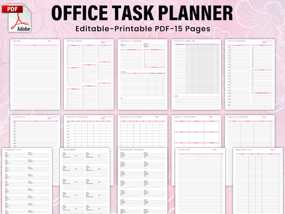 Editable Office Task Planner Set, Printable Work Schedule Planner ...