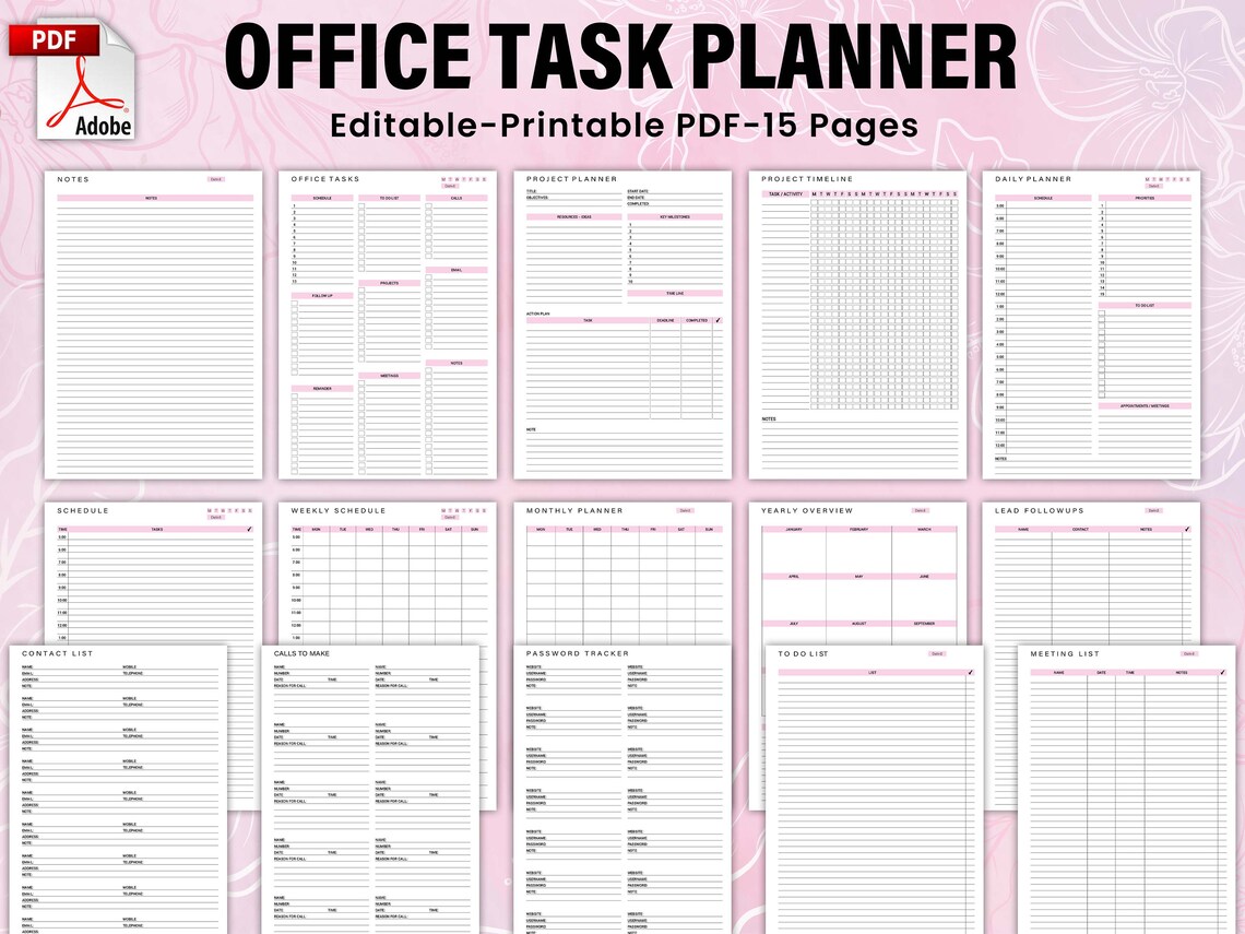 Editable Office Task Planner Set, Printable Work Schedule Planner ...