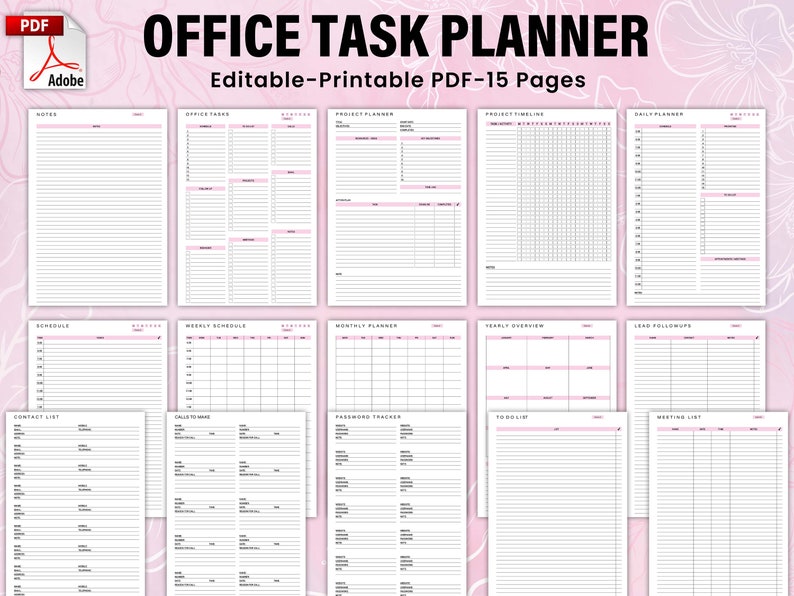 Editable Office Task Planner Set, Printable Work Schedule Planner ...